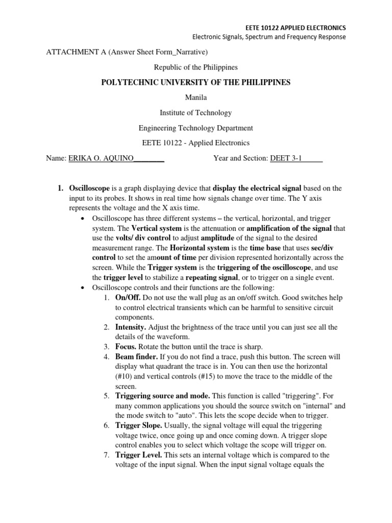 Aquino Self Check 1.1 (Oscilloscope) | PDF | High Voltage | Electrical Engineering