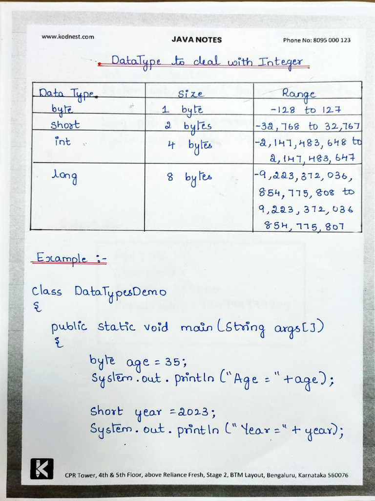 2666135-Java - DataTypes To Deal With Integers - NOTES | PDF 2666135-Java - DataTypes To Deal With Integers - NOTES | PDF