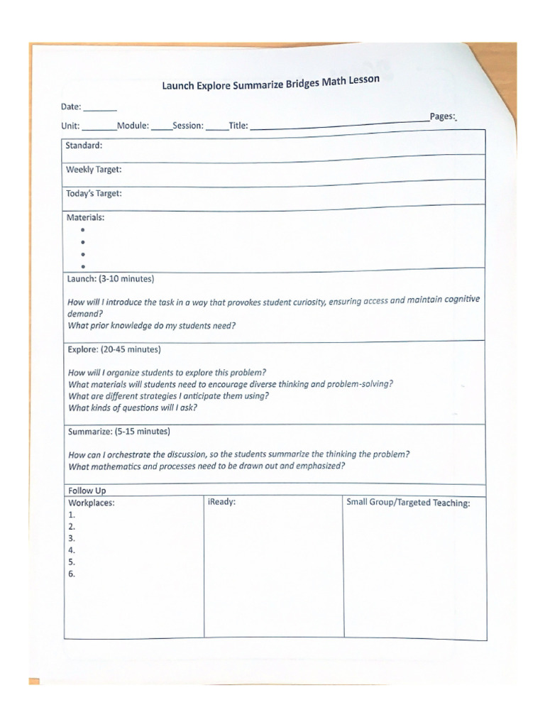 Launch Explore Summarize Bridges Math Lesson | PDF