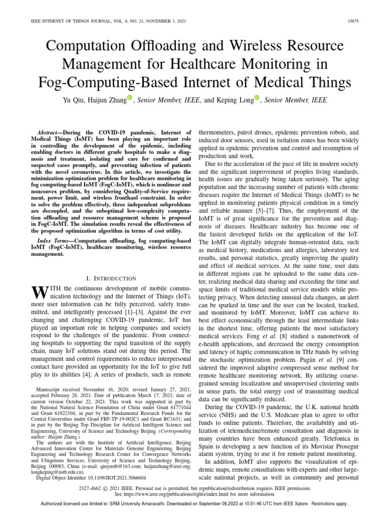 Computation Offloading And Wireless Resource Management For Healthcare Monitoring In Fog