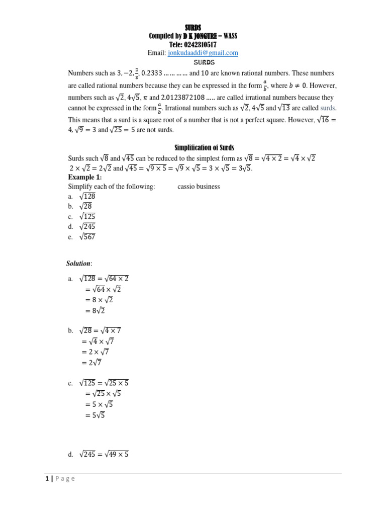 Surds - Notes (2) BW N 2024 | PDF | Multiplication | Abstract Algebra