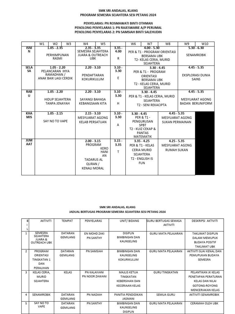 Jadual Program Semesra Sejahtera 2024 | PDF