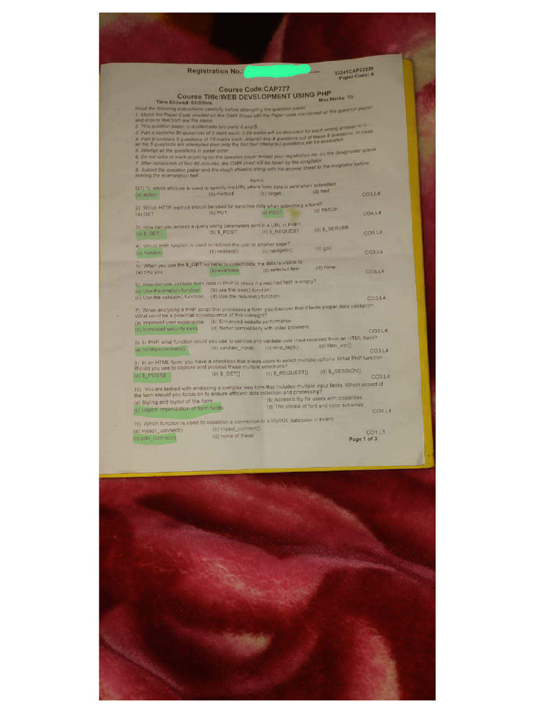 Question Paper PHP Answer | PDF