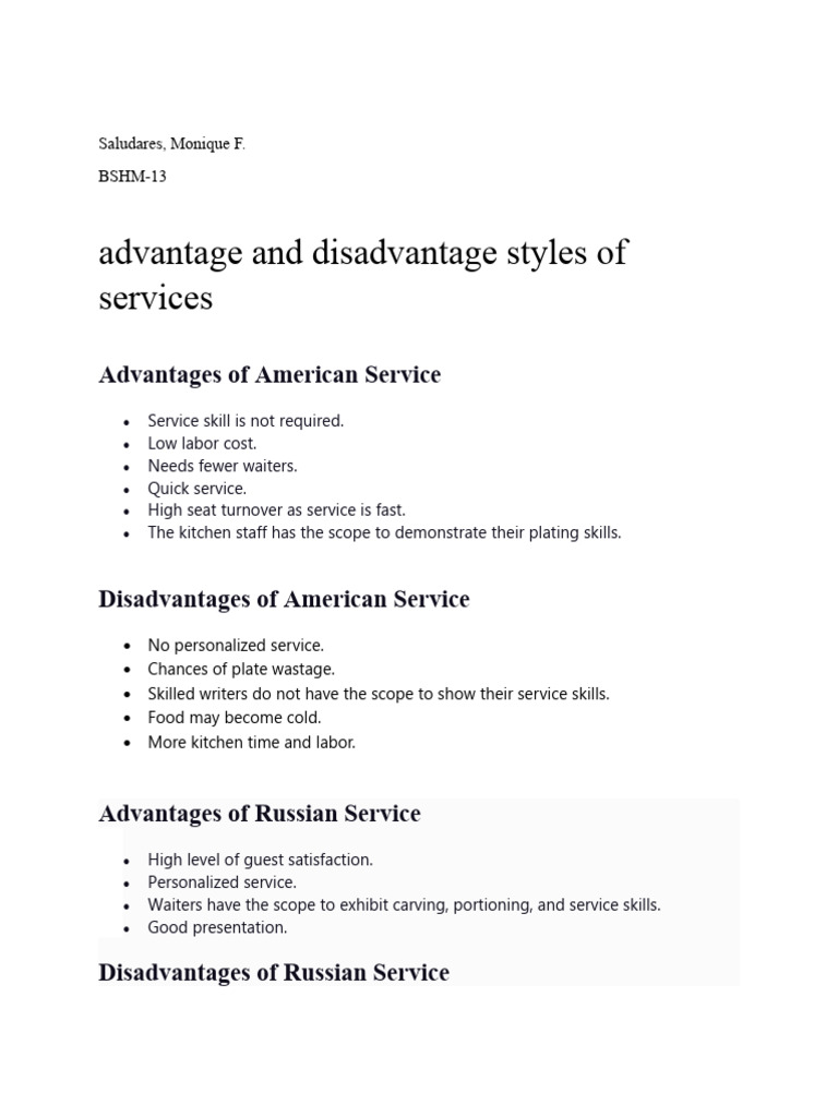 Advantage and Disadvantage Styles of Services: Advantages of American ...