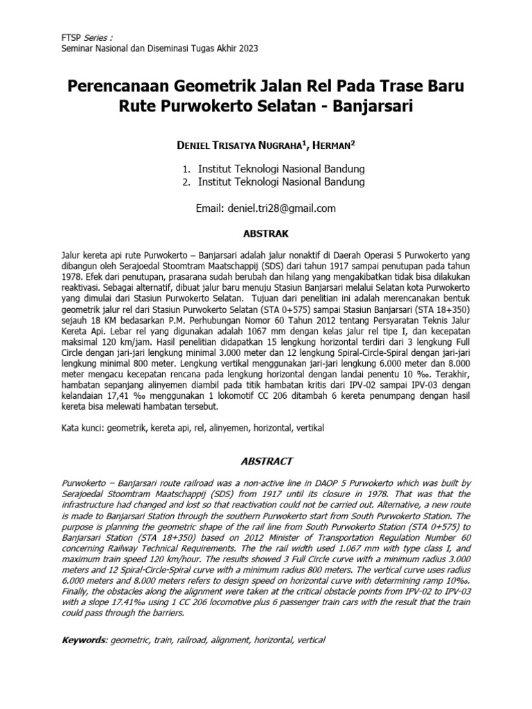 Perencanaan Geometrik Jalan Rel Pada Trase Baru Rute Purwokerto Selatan ... Perencanaan Geometrik Jalan Rel Pada Trase Baru Rute Purwokerto Selatan ...