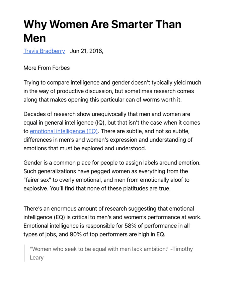 Why Women Are Smarter Than Men | PDF | Sleep | Emotional Intelligence