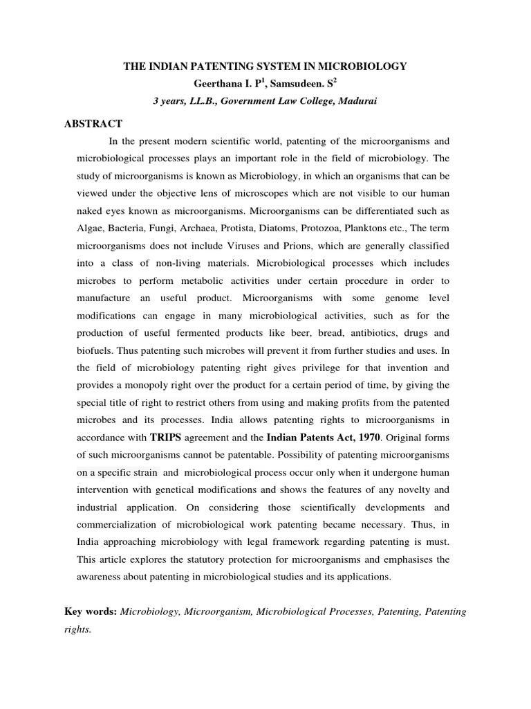 PATENT PAPER With FN | PDF | Microbiology | Patent