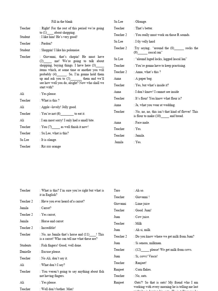 Fill in The Blank Sheets | PDF | Foods