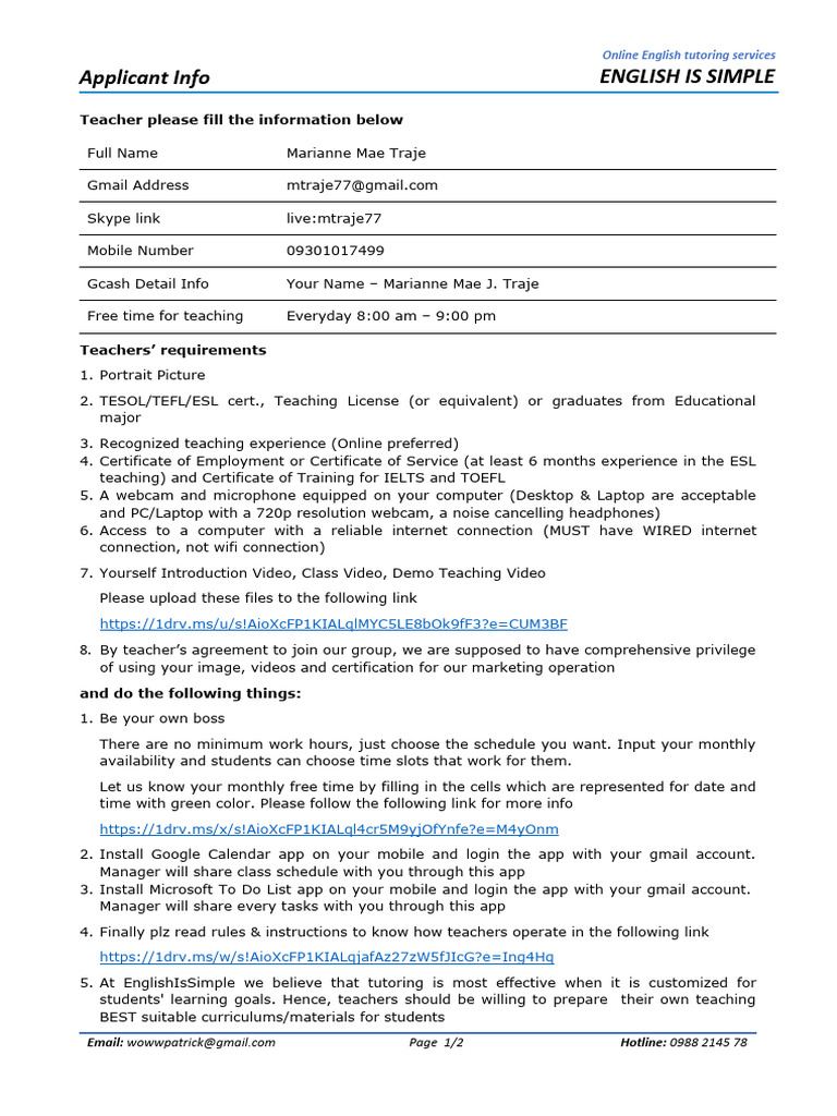 Applicant Info 2 | PDF | Mobile App | English As A Second Or Foreign Language