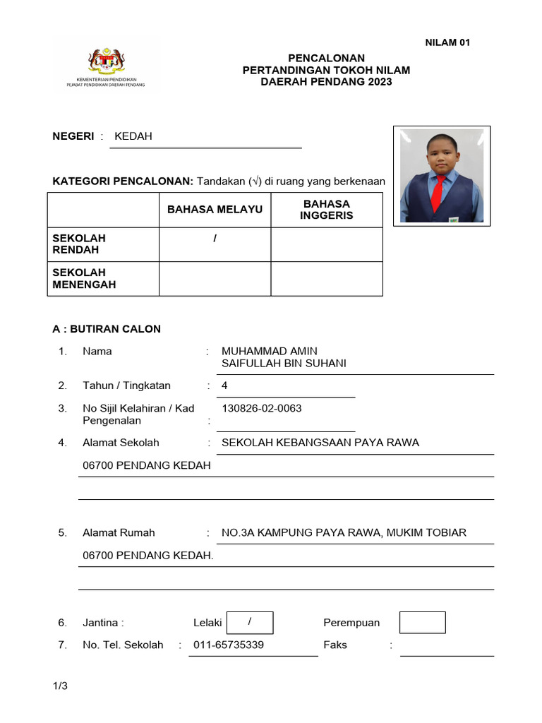 NILAM 01 - Borang Pencalonan Anugerah Nilam 2023 | PDF NILAM 01 - Borang Pencalonan Anugerah Nilam 2023 | PDF
