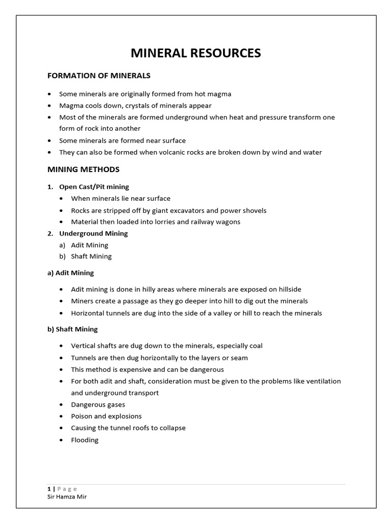 Mineral Resources Handouts | PDF | Mining | Coal Mining