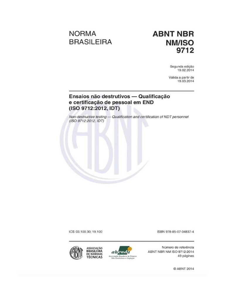 ISO 9712 de 02.2014 - NBR NM Ensaios Nao Destrutivos Qualificacao e ...