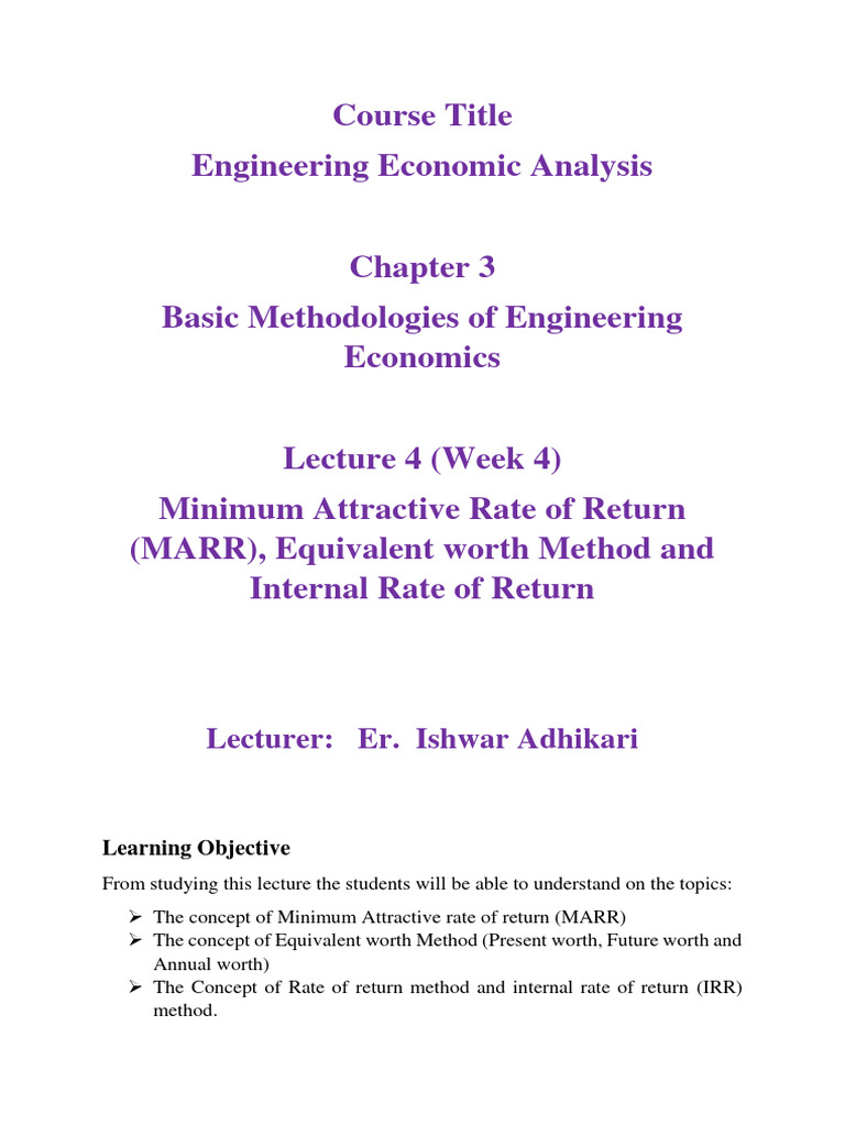 Engineering Economics: MARR & IRR Methods | PDF | Net Present Value ...