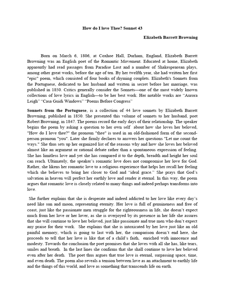Analysis of "How Do I Love Thee?" | PDF | Love | Sonnets