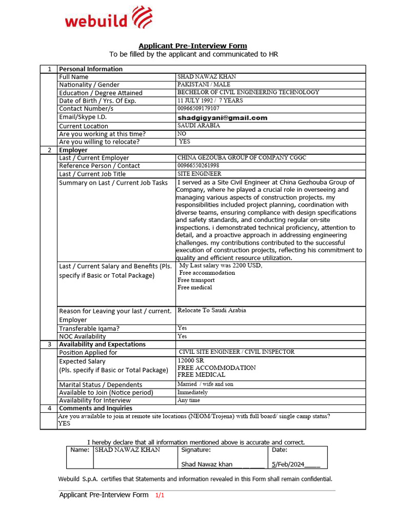 Pre Interview Form | PDF Pre Interview Form | PDF