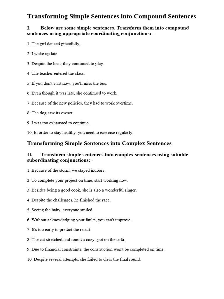 Transforming Simple to Complex Sentences | PDF | Health Care