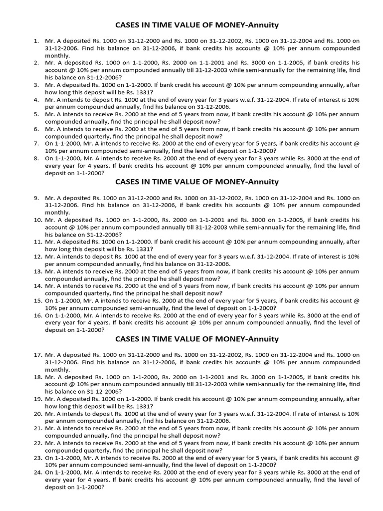 Class Exercise TVM-Annuity Cases | PDF | Banks | Deposit Account