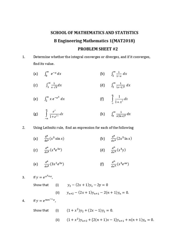 MAT2018 Problem Sheet #2 | PDF | Mathematics | Mathematical Analysis