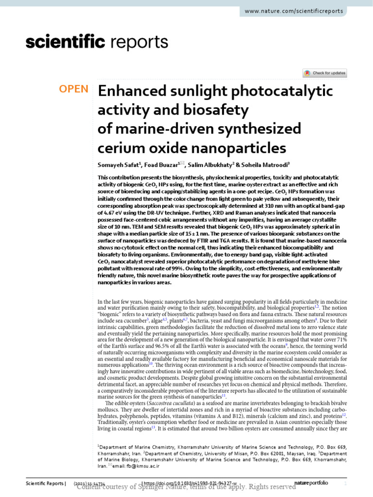 Enhanced Sunlight Photocatalytic Activity and Bios | PDF | Thermogravimetric Analysis | Nanoparticle