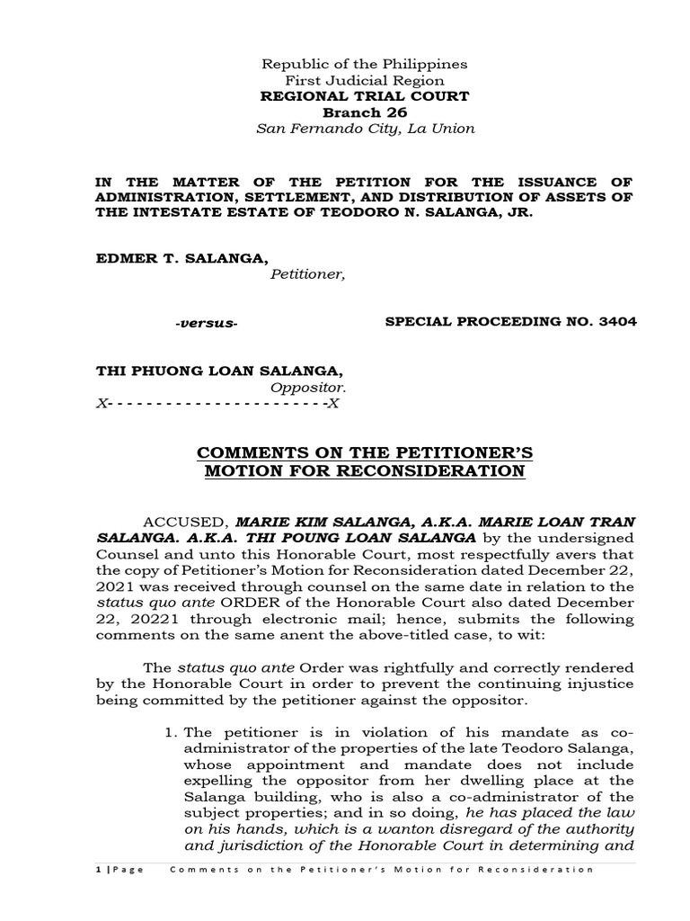 COMMENTS ON THE PROSECUTIONS' MOTION FOR RECONSIDERATION 3xxRE SPEC PRO ...