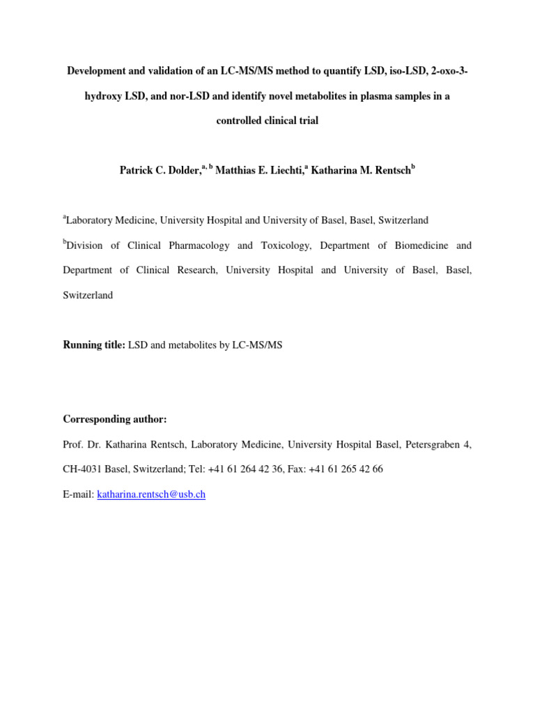 Development and Validation of An LC-MSMS Method To Quantify LSD | PDF | High Performance Liquid ...