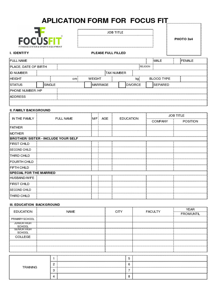 Focusfit Aplication Form | PDF | Social Institutions
