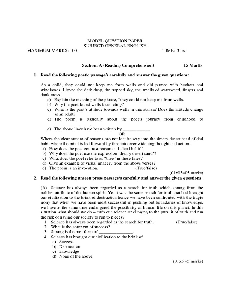 General English Model Paper | PDF | Tsunami | Poetry