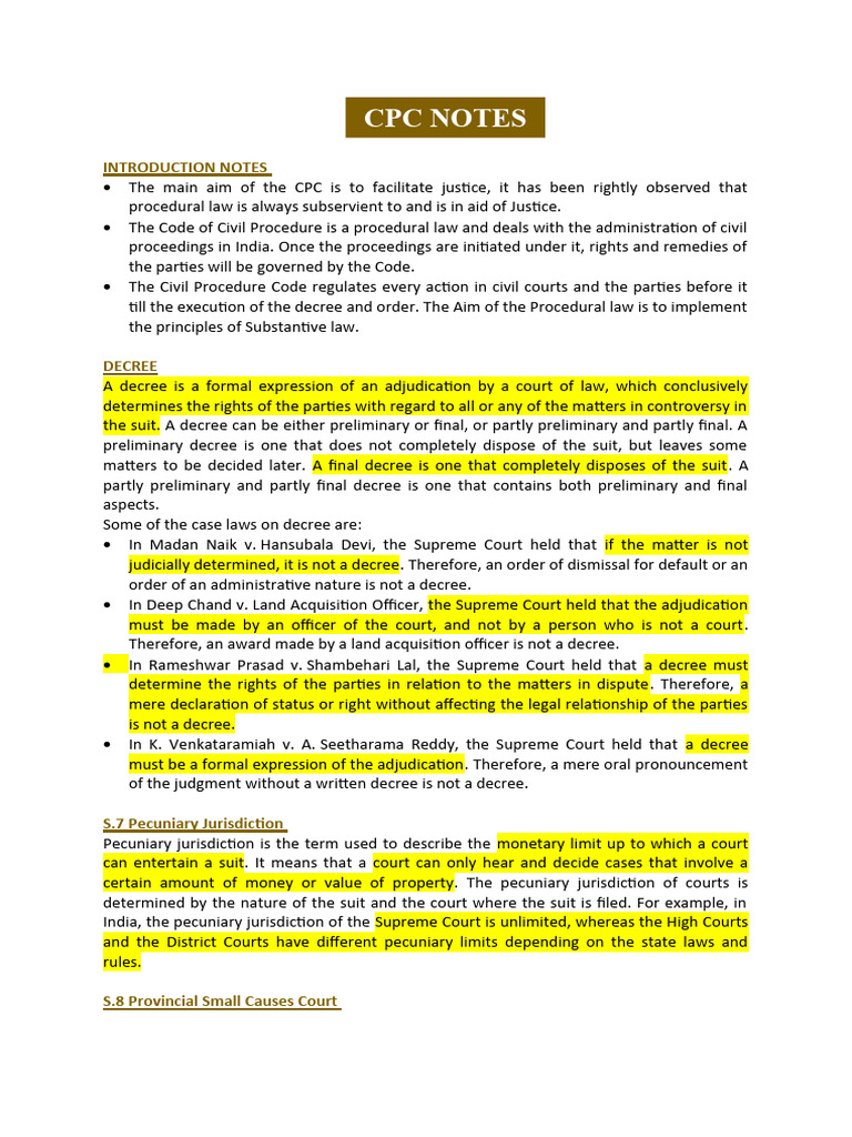 CPC Notes | PDF | Lawsuit | Judgment (Law)