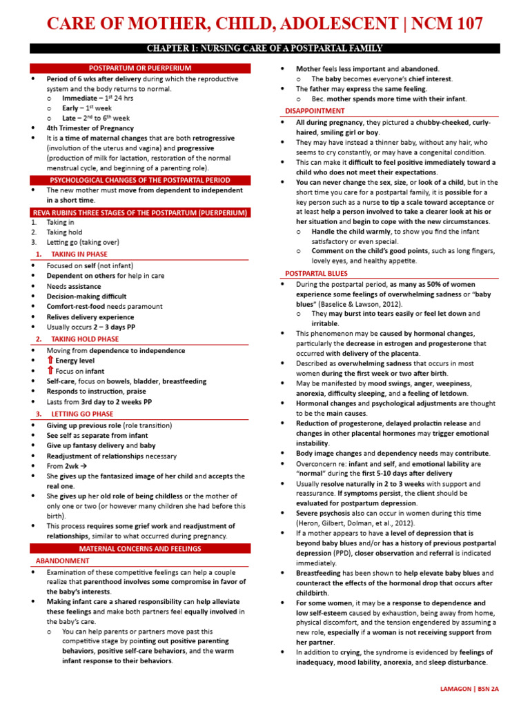 Chapter 1 - Postpartum Phase | PDF | Childbirth | Uterus
