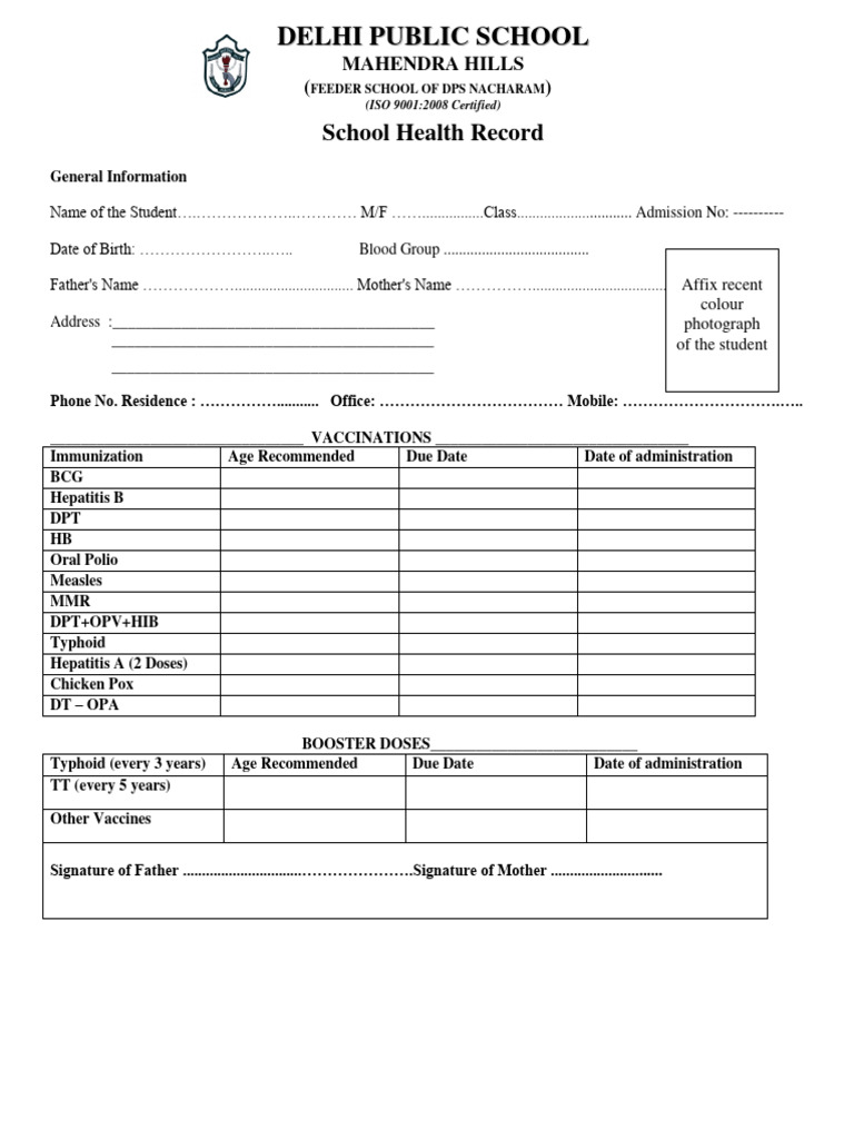 Health Form | PDF | Immunology | Causes Of Death