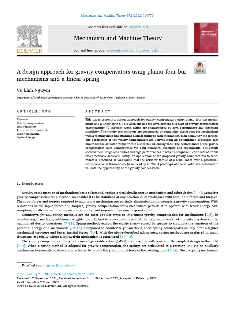 Four-Bar Mechanisms for Gravity Compensation | PDF | Force | Torque