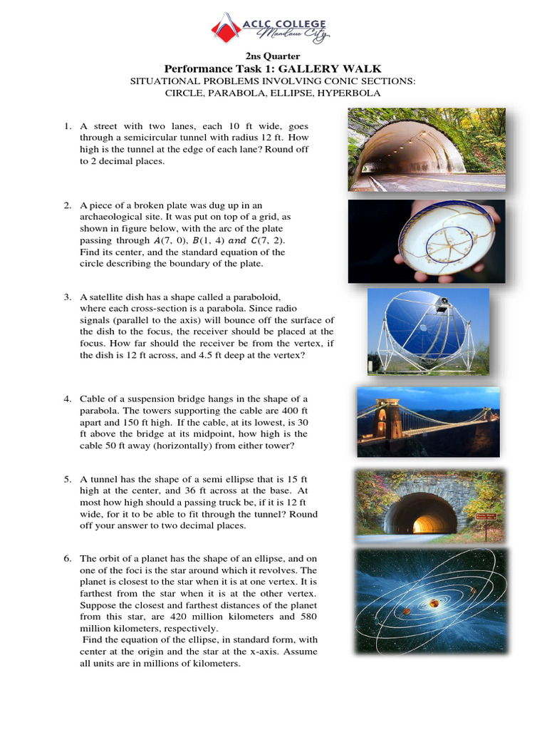 Situational Problems Involving Conic Sections | PDF | Ellipse ...
