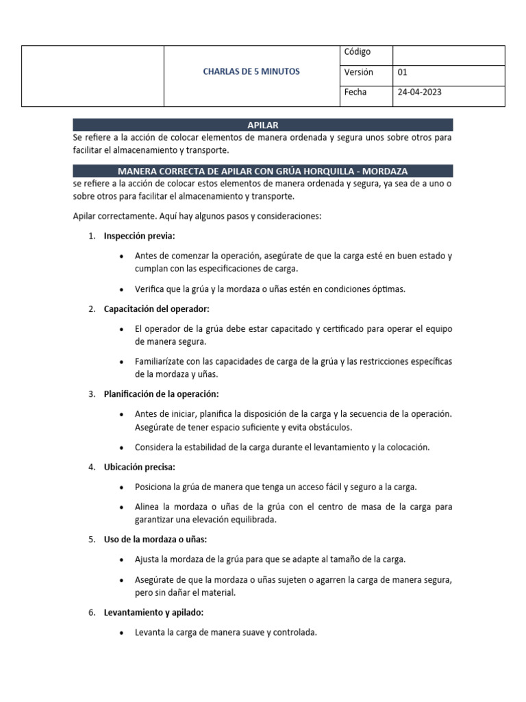 Diálogo de Seguridad Apilar Correctamente | PDF | Radiación ionizante