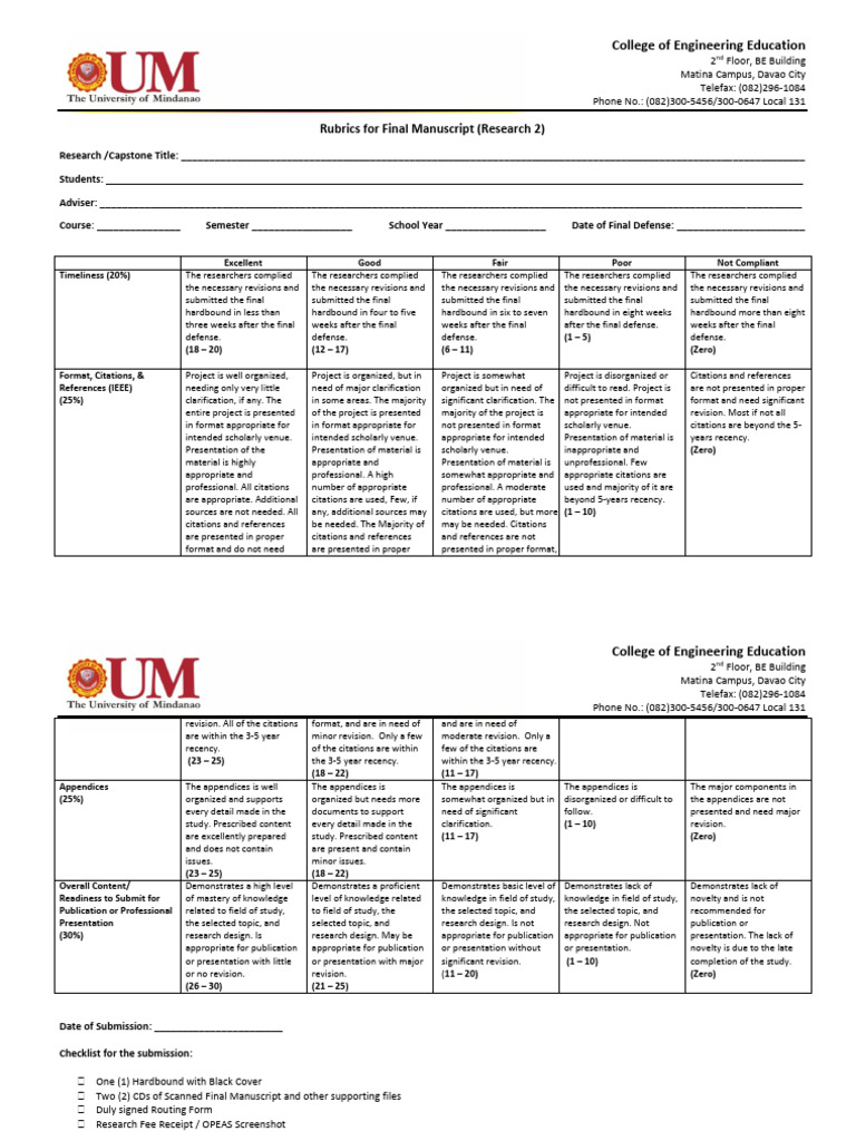 Research Manuscript Rubric Guide | PDF