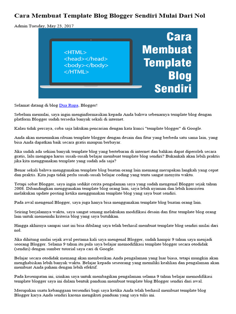 Cara Membuat Template Blog Blogger Sendiri Mulai Dari Nol | PDF Cara Membuat Template Blog Blogger Sendiri Mulai Dari Nol | PDF