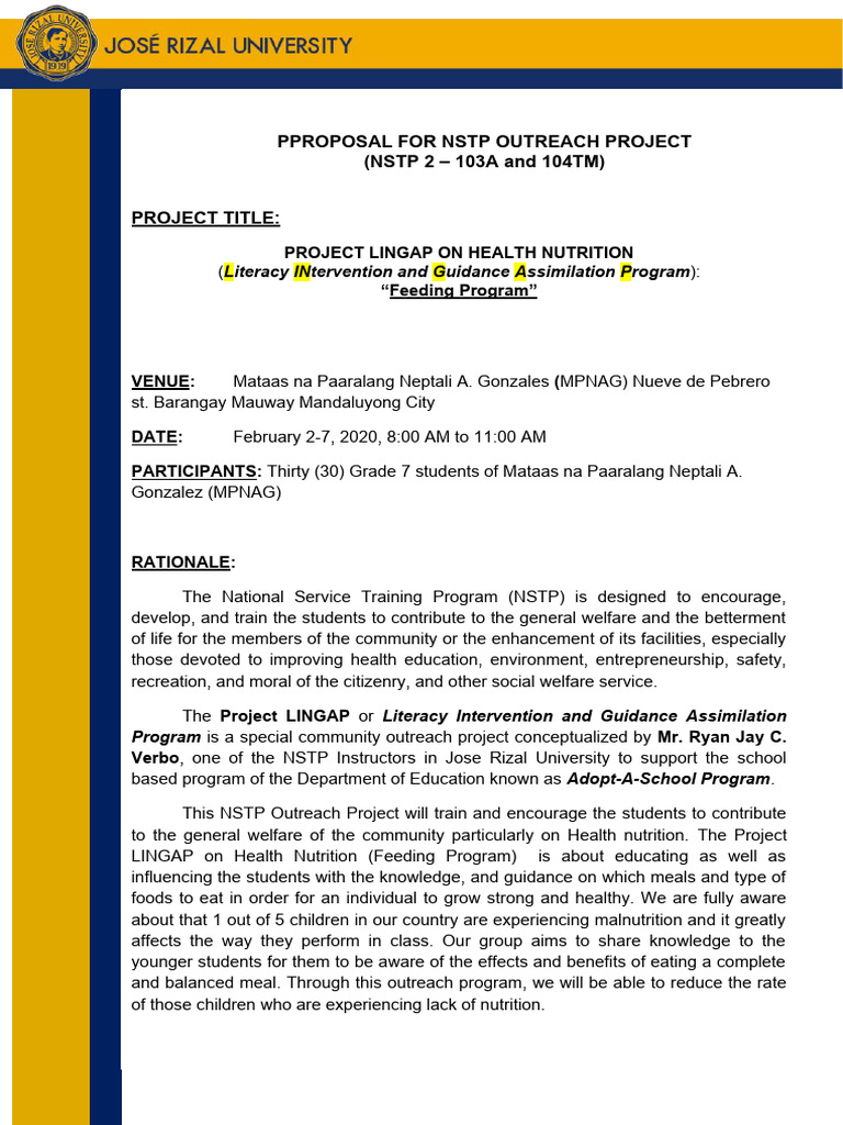 Feeding Program Proposal for MPNAG | PDF | Nutrition | Diet & Nutrition