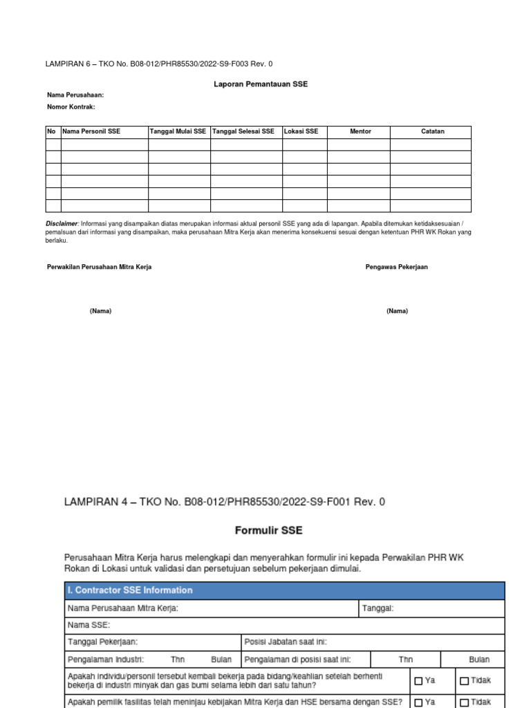 SSE Form Dan SSE Checklist | PDF | Bisnis | Teknologi & Rekayasa