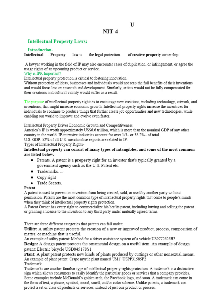 Unit. 4 - Coi Note | PDF | Patent | Intellectual Property