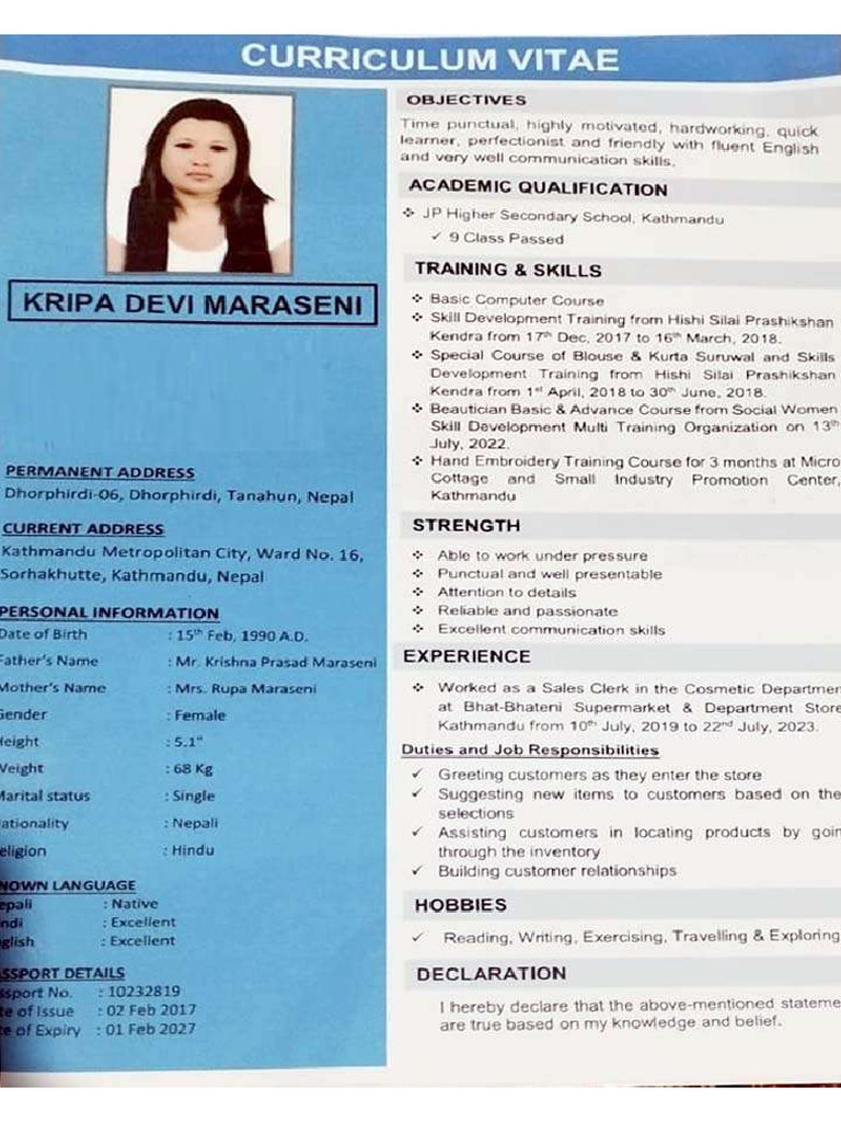 Kripa Devi Maraseni - Sales Girl | PDF