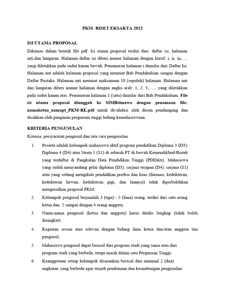 Format Penulisan Proposal PKM RE 2022 | PDF