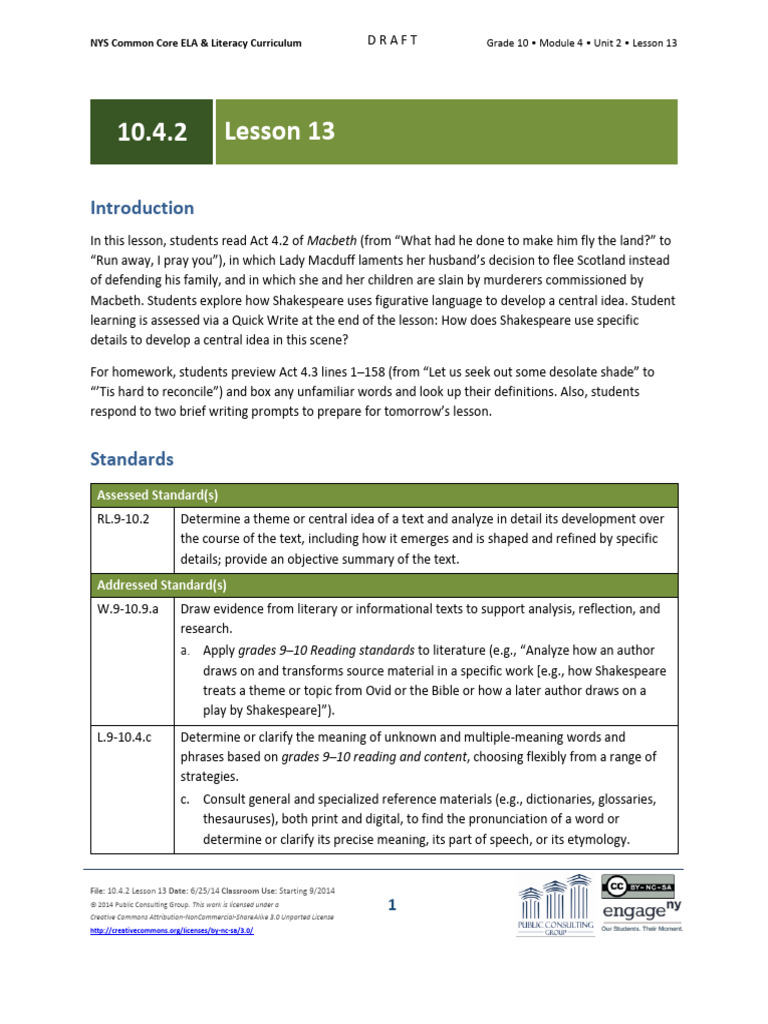 10.4.2 Lesson 13: Assessed Standard(s) | PDF | Macbeth