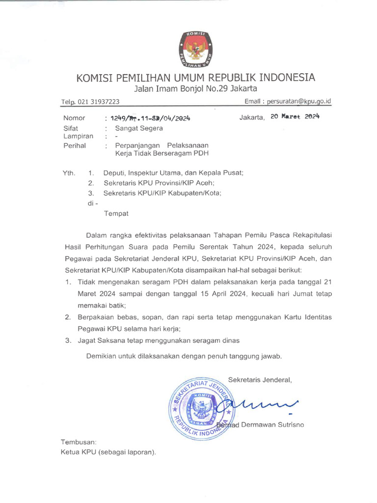 SE Perpanjangan Pelaksanaan Kerja Tidak Berseragam PDH | PDF