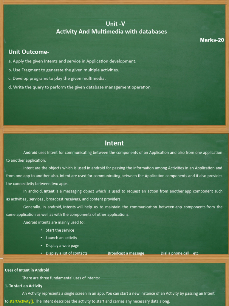 Unit - V Activity and Multimedia With Databases Unit Outcome | PDF | Method (Computer ...