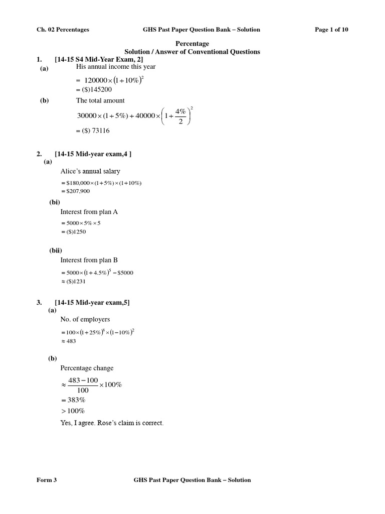(14-19) 3A-Ch.2-Percentages (II) - ANS | PDF | Interest | Money