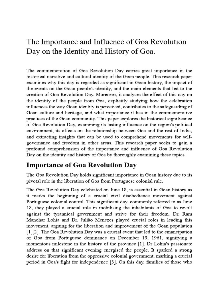 The Importance and Influence of Goa Revolution Day On The Identity and ...