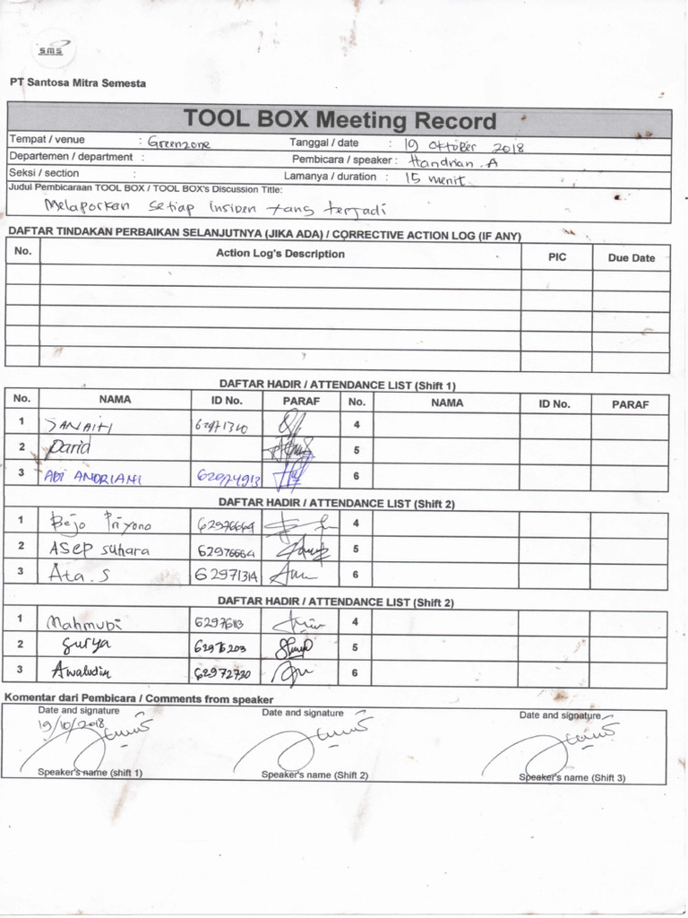 Absen ToolBox Meeting | PDF