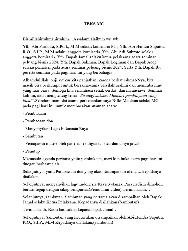 TEKS MC - Seminar 2024 | PDF | Karier & Perkembangan