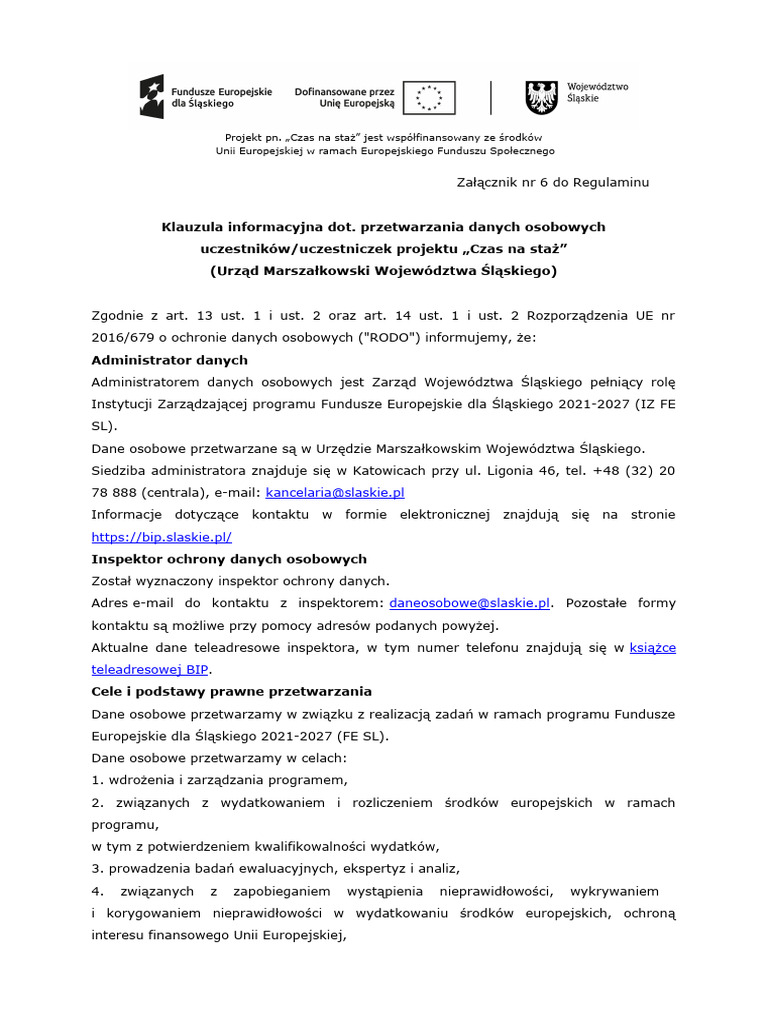 Zal 6 Klauzula Informacyjna Urzad Marszalkowski | PDF