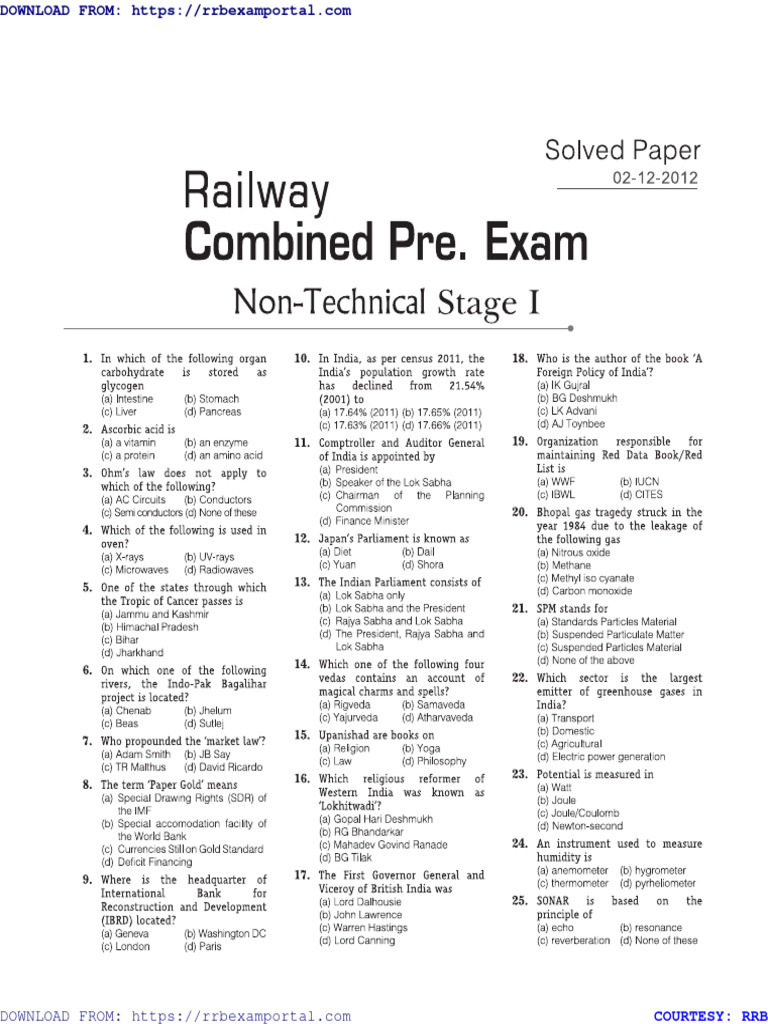 Papers Download NTPC Exam Paper I 2012 | PDF | Qualifications