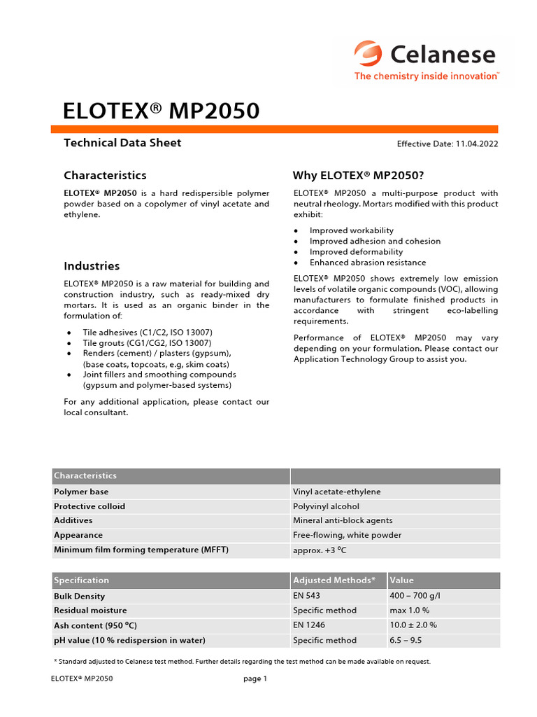 Tds Elotex Mp2050 en | PDF | Packaging And Labeling | Chemical Substances